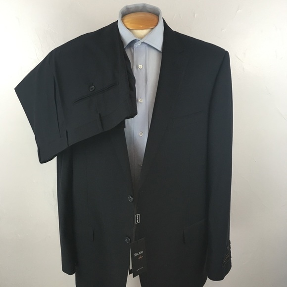 Suits & Blazers | Tiglio Mens Suit Solid Navy 48l Made In Italy 2 Piece ...